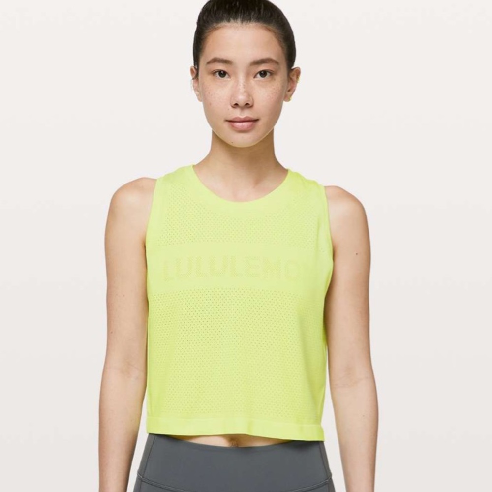 Lululemon Breeze By Muscle Crop Tank Neon Yellow Euc - Gem